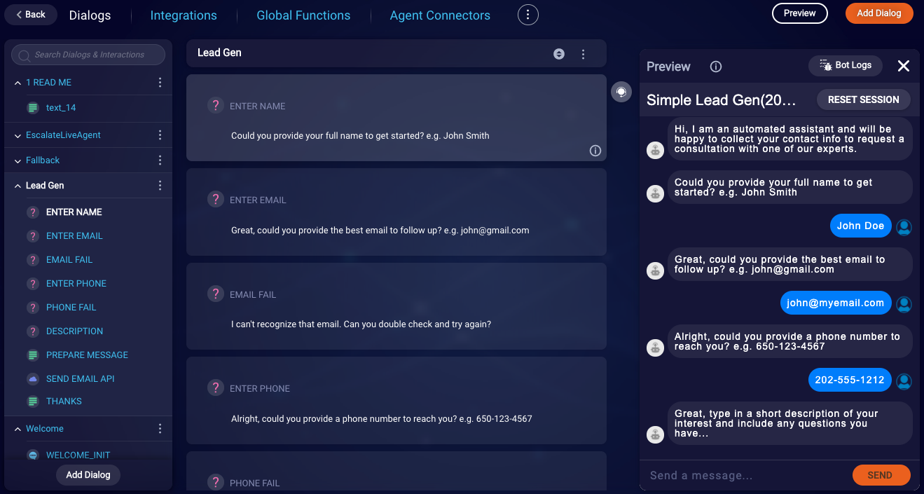 Conversation Builder - Simple Lead Gen | LivePerson Developers